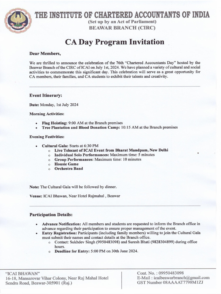 CA Day Circular 1st July 2024 | PDF