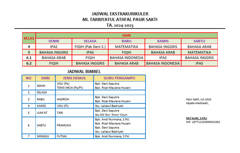 Jadwal Ekstrakurikuler 2024-2025 | PDF