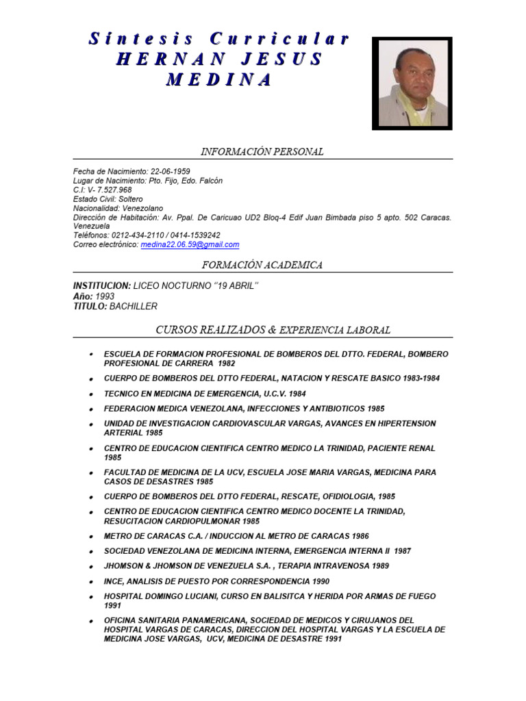 Curriculum Hernan Medina | PDF | Venezuela | Cuidado de la salud