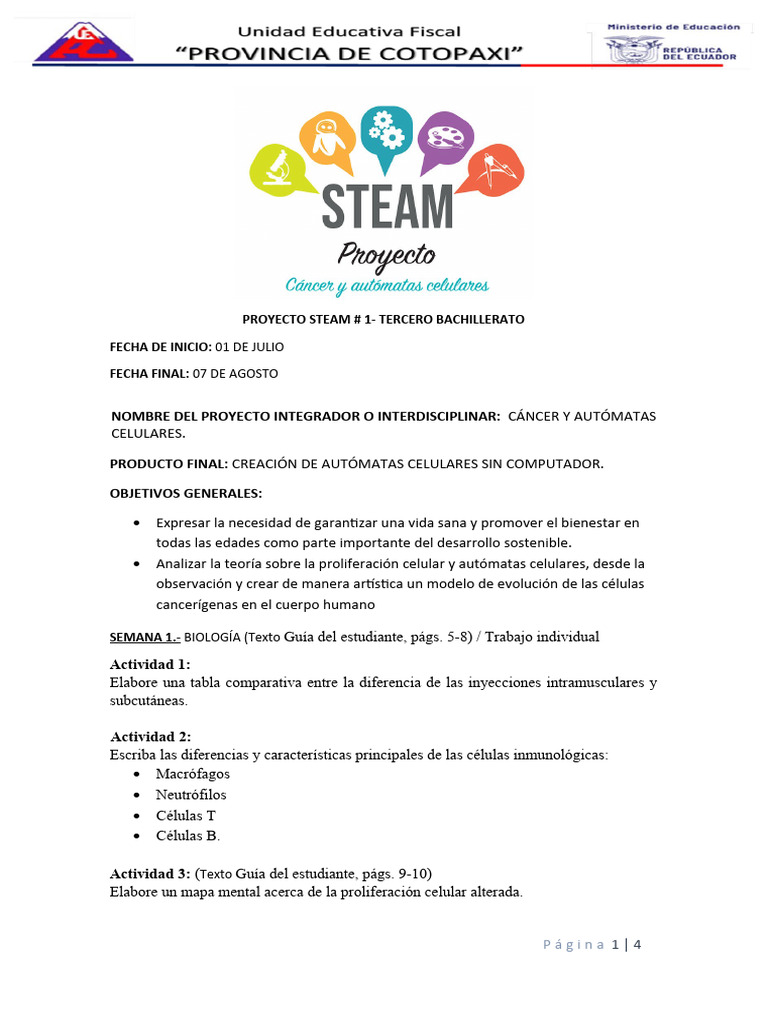 PROYECTO STEAM 1- ACTIVIDADES 3ERO BACHILLERATO | Descargar gratis PDF | Secuencia