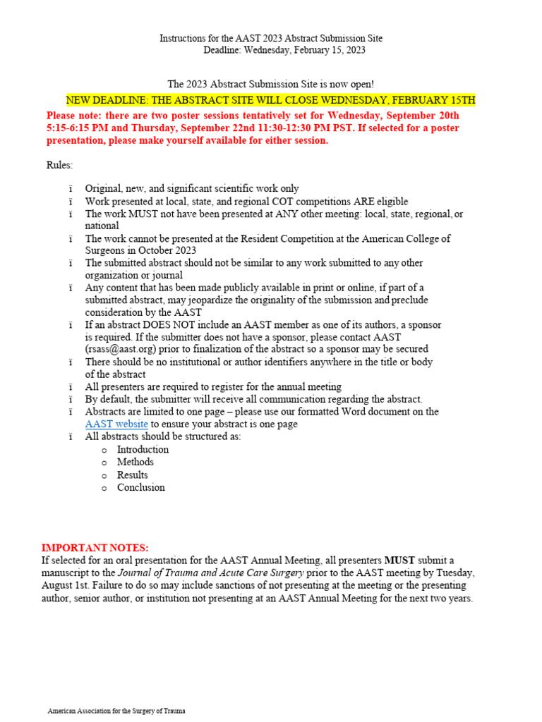 AAST 2023 Abstract Submission Guide | PDF