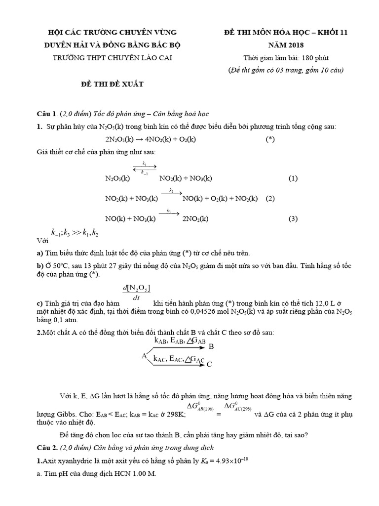 De thi de xuat DHBB - hoá 11 | PDF