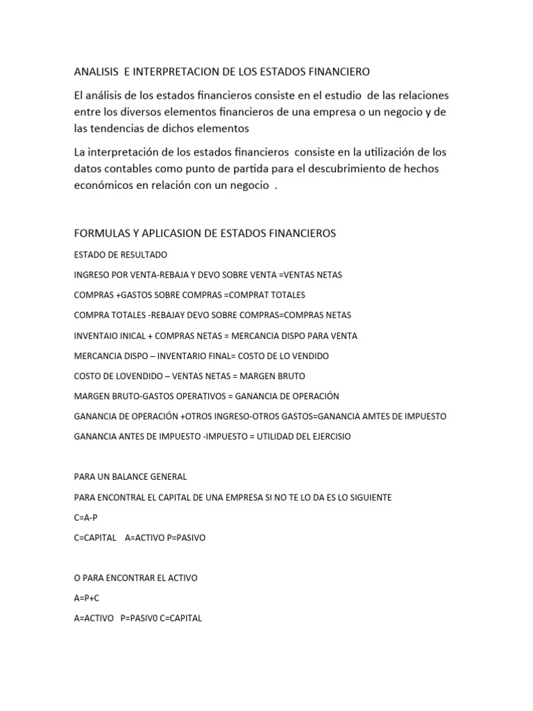 ANALISIS E INTERPRETACION DE LOS ESTADOS FINANCIERO | Descargar gratis PDF | Business | Estado ...