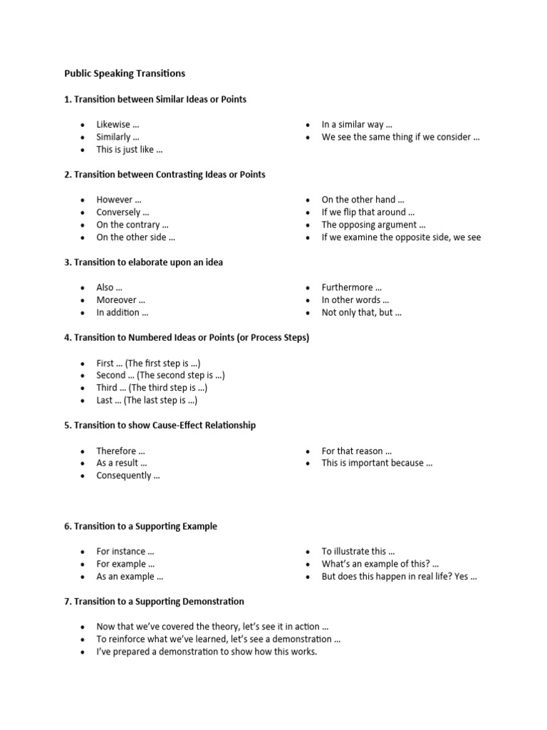 Public Speaking Transitions | PDF | Human Communication | Cognition