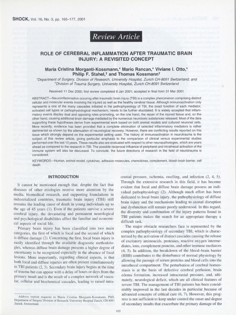 Role of Cerebral Inflammation After Traumatic Brain Injury - A ...