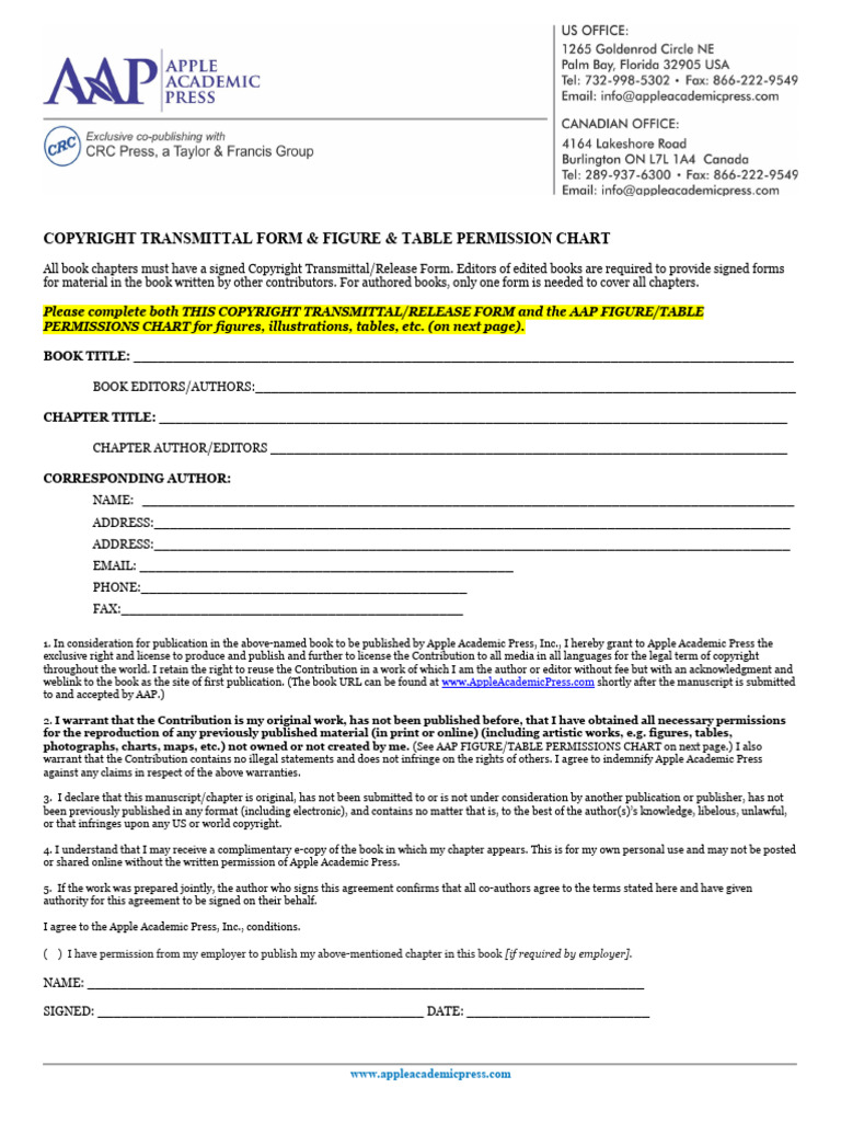 AAP COPYRIGHT FORM & FIGURE-TABLE PERMISSION CHART | PDF | Copyright ...