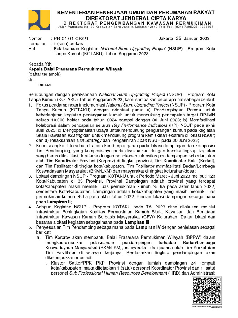 171 Pelaksanaan Kegiatan National Slum Upgrading Project (NSUP) - Program Kota Tanpa Kumuh ...