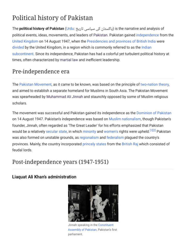 Political History of Pakistan - Wikipedia | PDF | Zulfikar Ali Bhutto ...