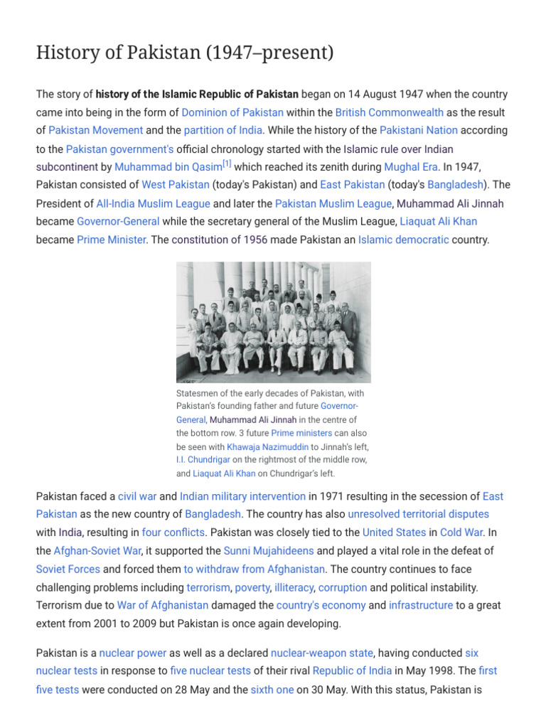 History of Pakistan (1947-Present) - Wikipedia | PDF | Pakistan ...