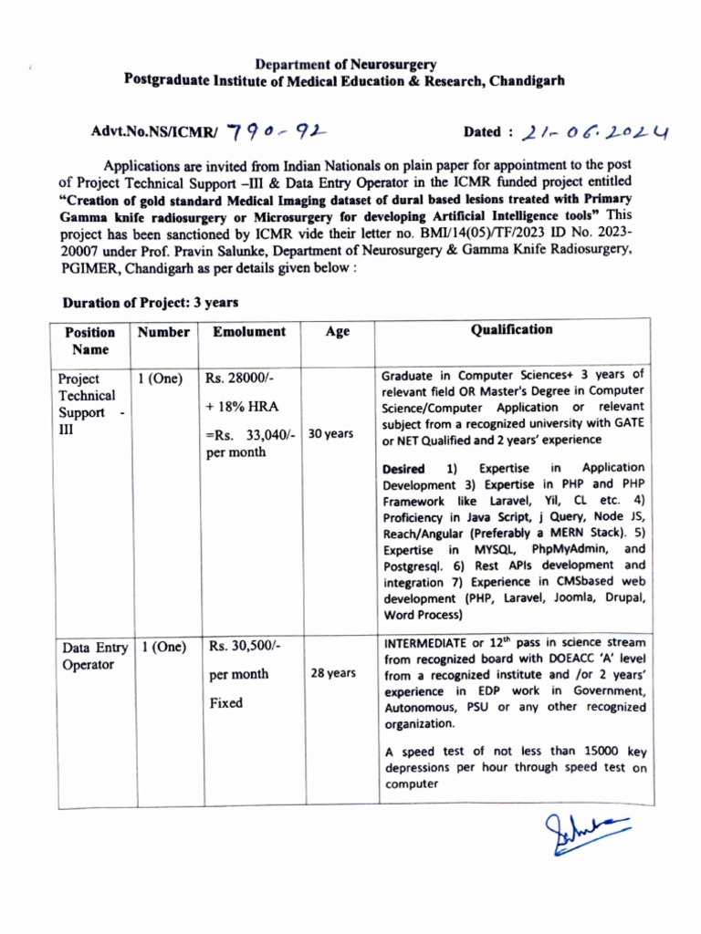 PGIMER Chandigarh Job Openings: Neurosurgery | PDF | Computing