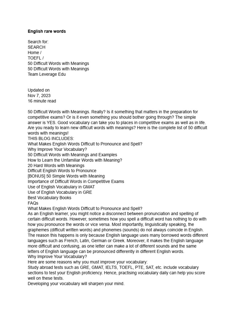 English Rare Words by Sursa | PDF | English Language | Vocabulary