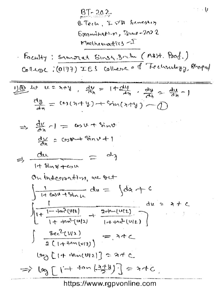 BT 202 Mathematics 2 Jun 2023 Solution | PDF