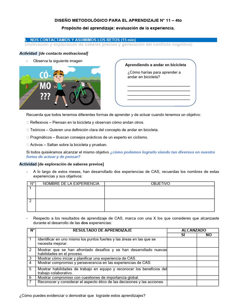 Cas - 11 Dmpa - 2 Trim - 4° | PDF | Aprendizaje | Experiencia