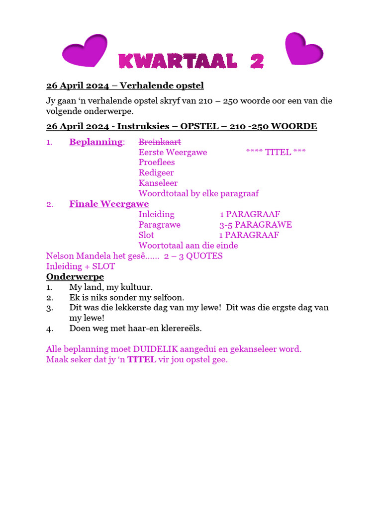 Verhalende Opstel Opdrag en Notas | PDF