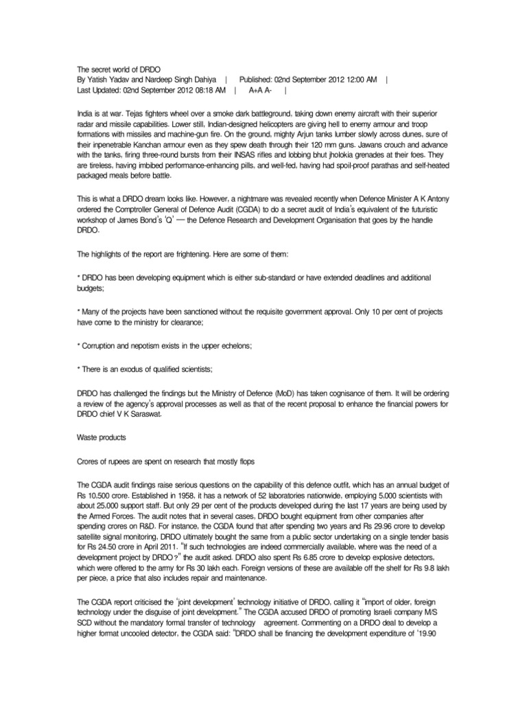 The Secret World of DRDO | PDF