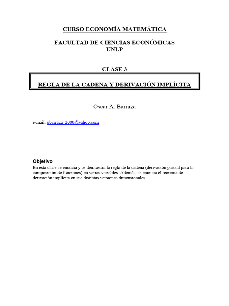 Clase 3 - Regla de La Cadena y Derivación Implícita | PDF | Variable (Matemáticas) | Derivado