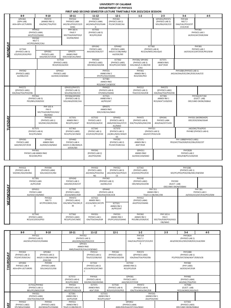 Department of Physics First and Second Semester 2324 Lecture Timetable ...