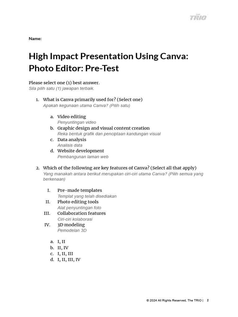 Pre-Test Questions For Canva Training | PDF