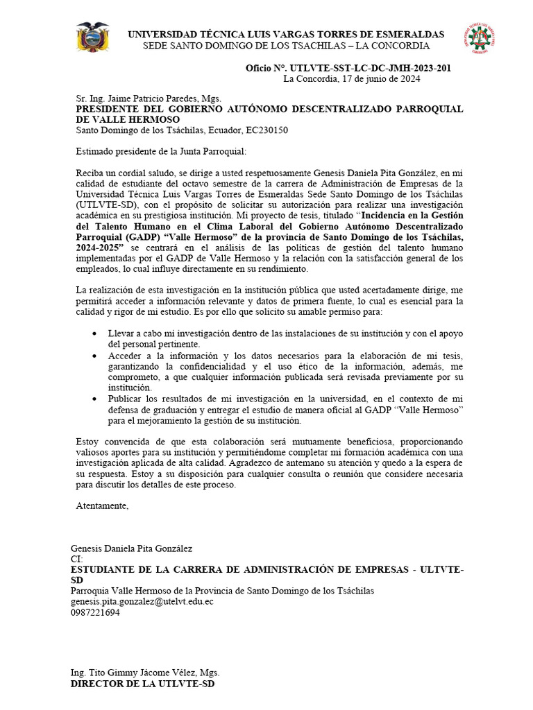 Oficio Permiso para La Obtención de Información | PDF