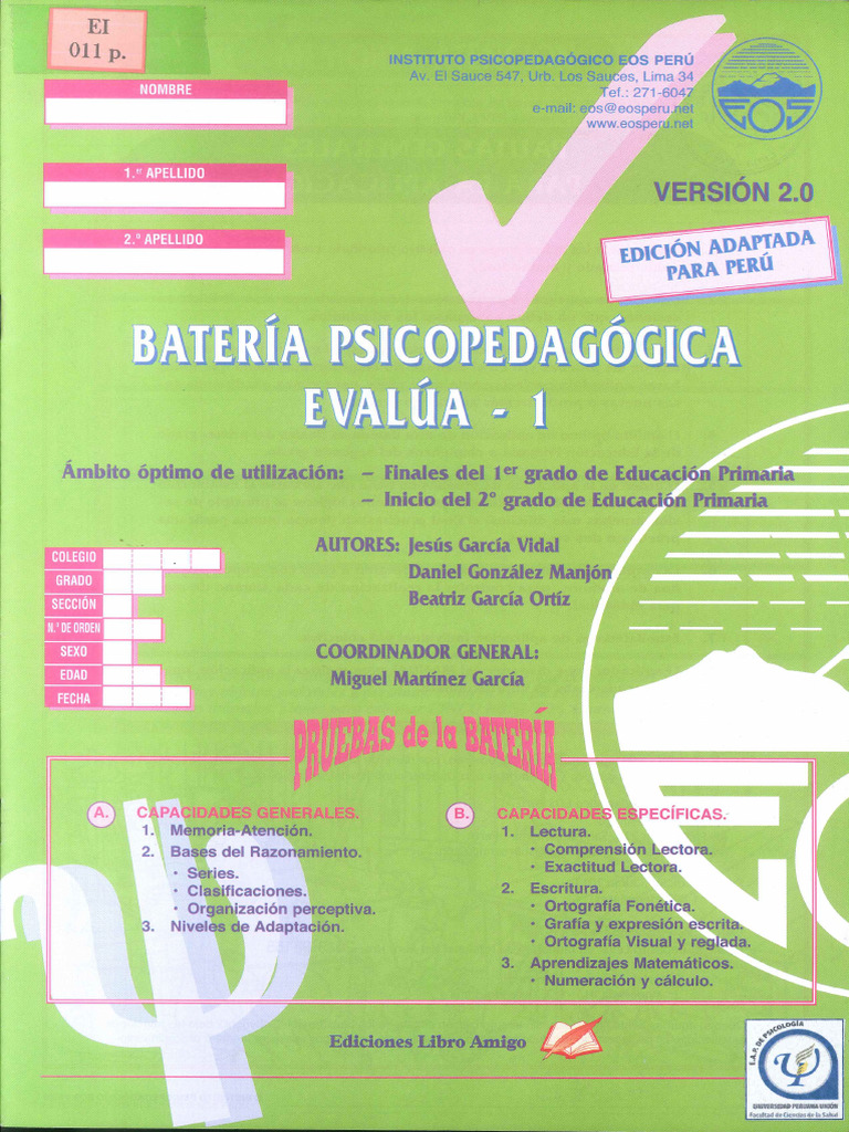 Bateria Psicopedagogica Evalua 1 - Swsk3yds1l | PDF