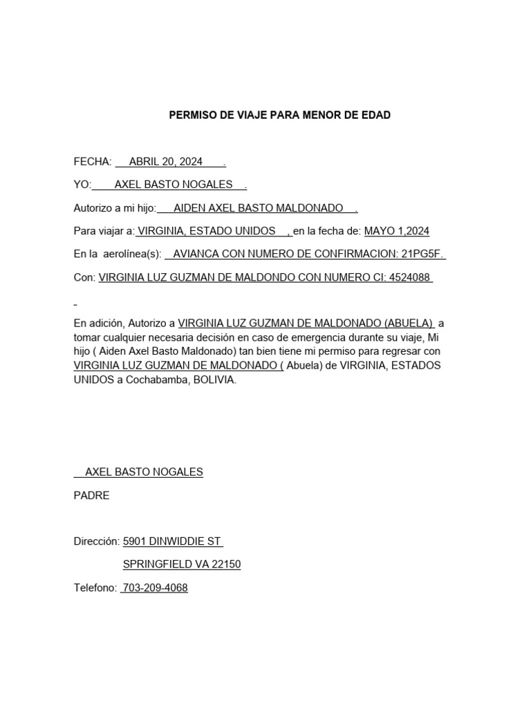 Permiso de Viaje para Menor de Edad | PDF
