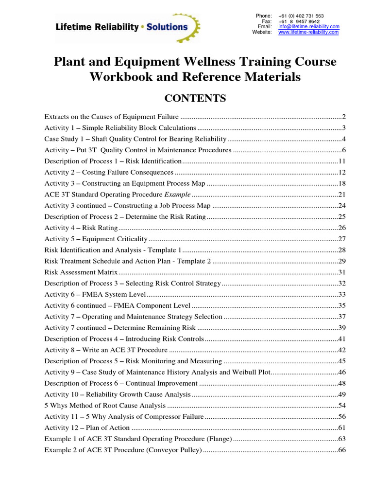 Plant Equipment Reliability Training Workbook | PDF | Risk ...