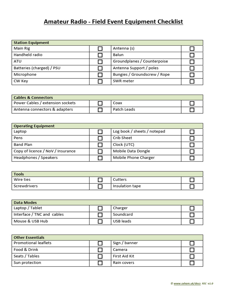 Field Event Checklist | PDF | Technology & Engineering