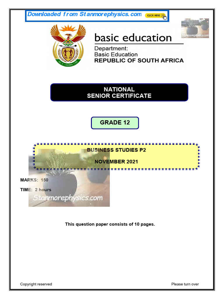 Business Studies NSC Grade 12 NOV 2021 P2 and Memo | PDF | Taxes ...