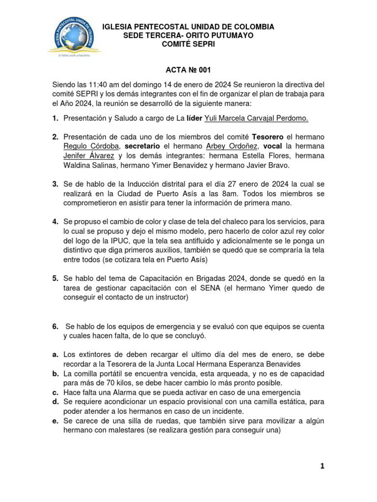 Acta 001 Sepri 2024 | PDF