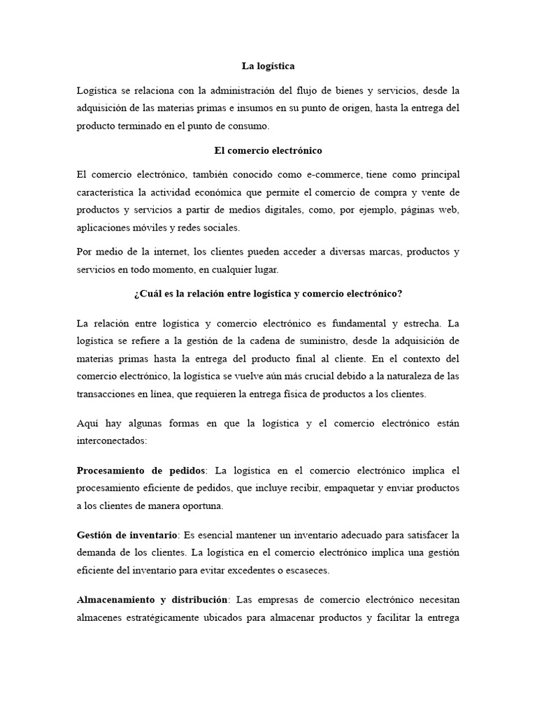 Definir Qué Es La Logística y Qué Es El Comercio Electrónico | PDF | Logística | Comercio ...