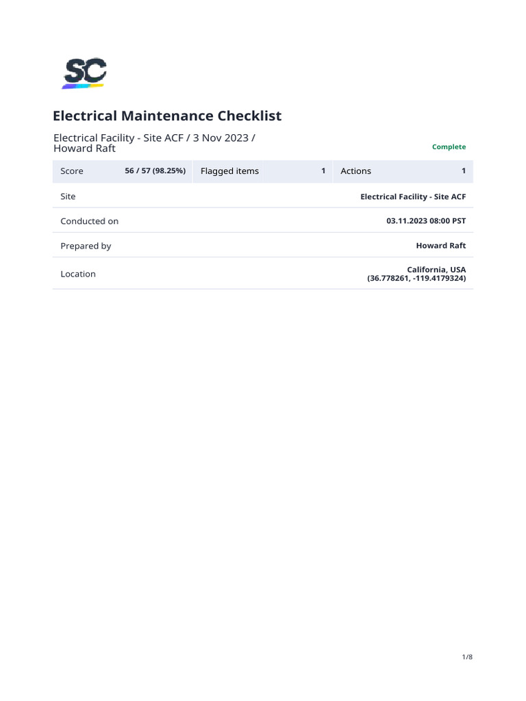 Electrical Maintenance Checklist Sample Report SafetyCulture (1) | PDF ...