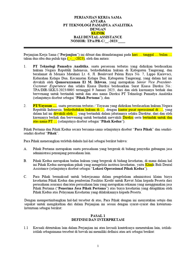 TPA - Template Health Provider Agreement - Baru - Klinik (LLA ...