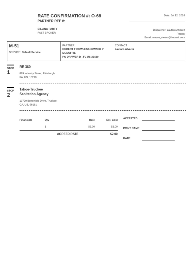 Rate Confirmation | PDF