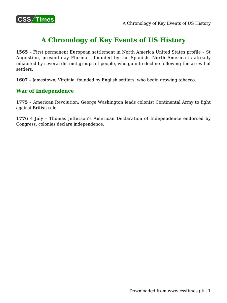 Key Events in US History Timeline | PDF | The United States | American ...