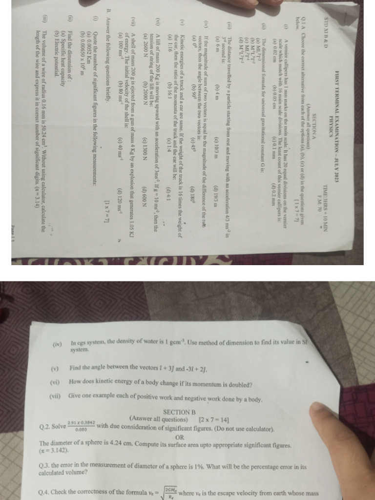 Physics XI paper | PDF