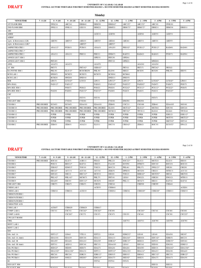 Central Lecture Timetable 2022 - 2023 & 2023 - 2024 | PDF