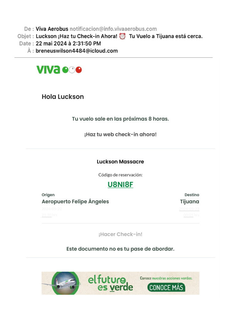 Luckson ¡Haz Tu Check-In Ahora! Tu Vuelo A Tijuana Está Cerca | PDF