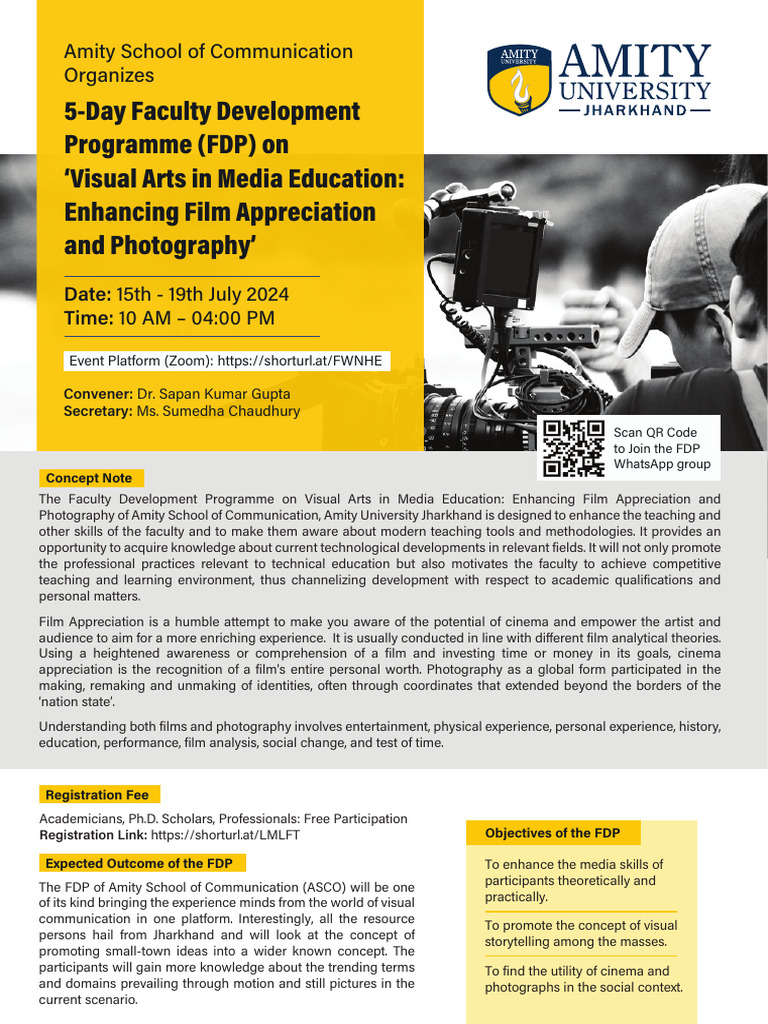 E-FLYER_5-Day Faculty Development Programme (FDP) on Visual Arts in Media Education Enhancing ...