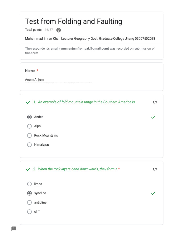 Test From Folding and Faulting | PDF | Fault (Geology) | Mountains