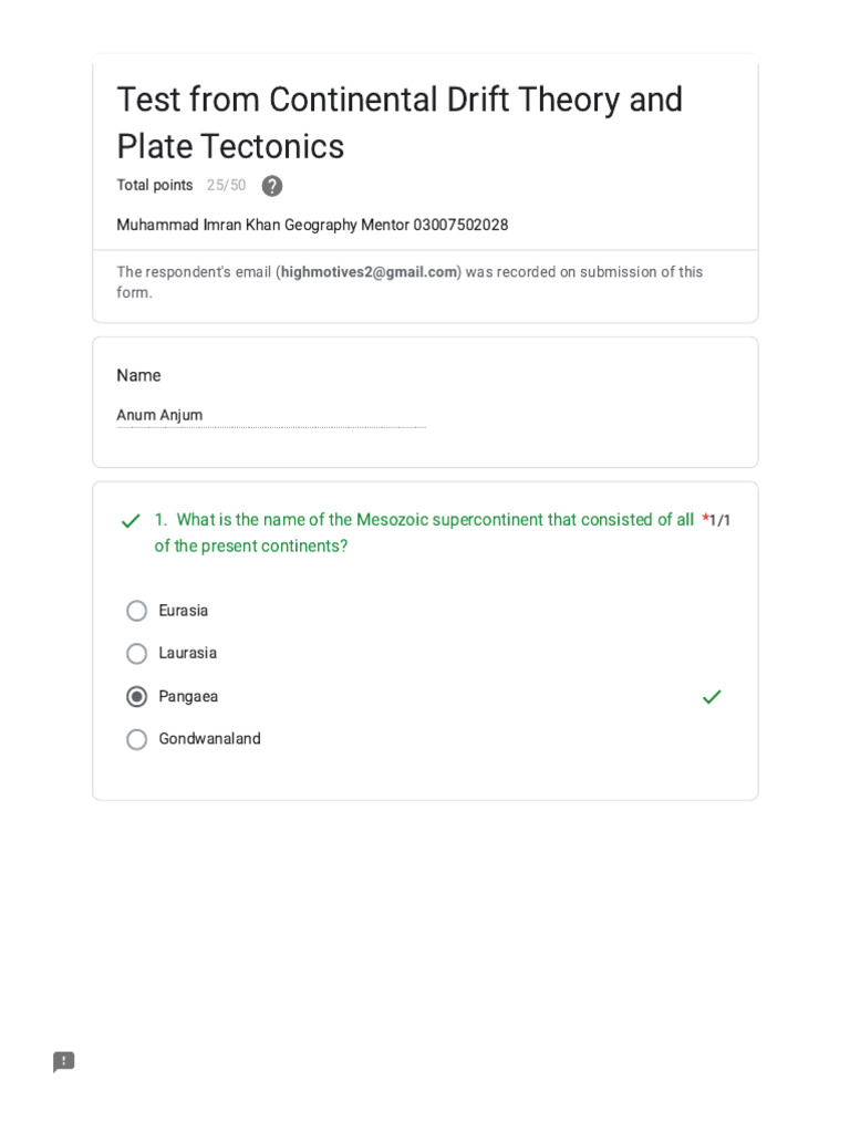 Continental Drift and Plate Tectonics Quiz | PDF | Plate Tectonics ...
