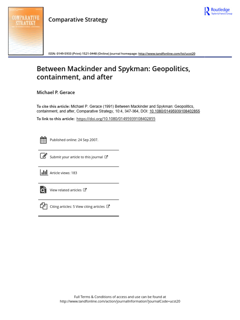 Between Mackinder and Spykman Geopolitics | PDF | Geopolitics | Containment