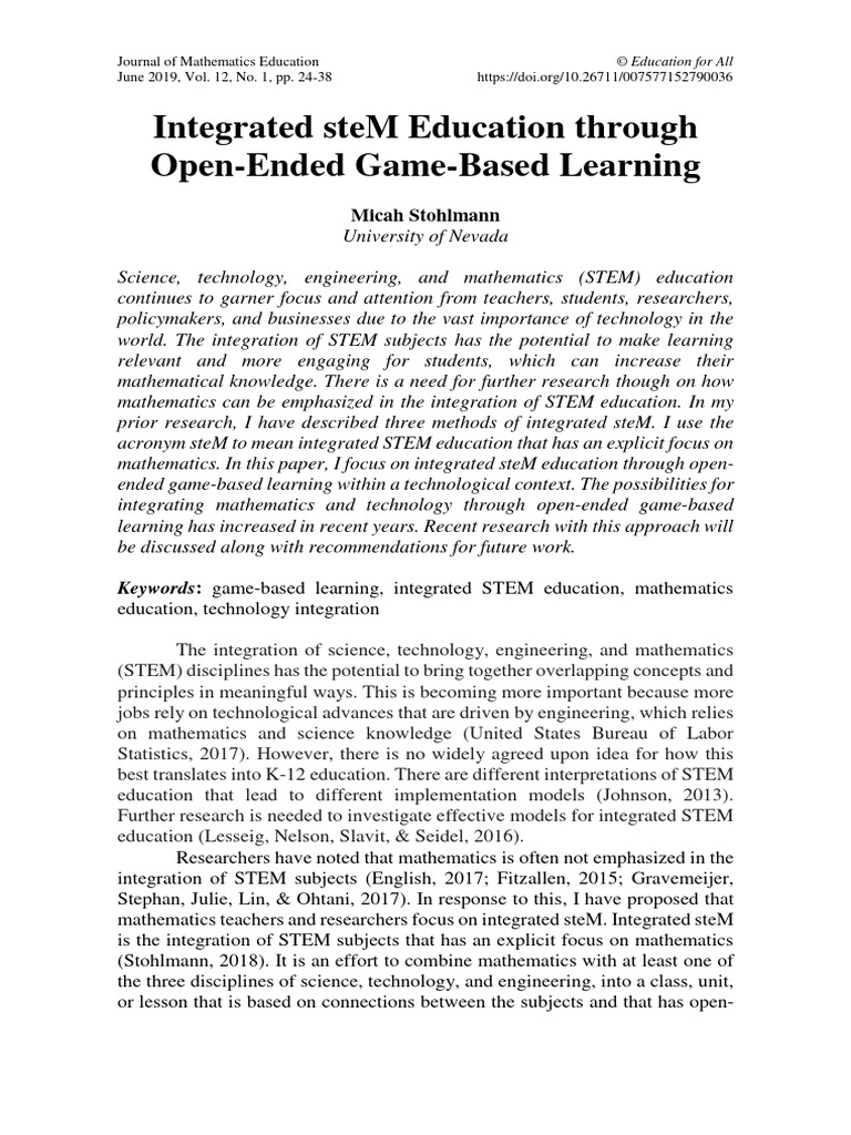 Integrated Stem Education Through Open Ended Game Based Learning | PDF | Science, Technology ...