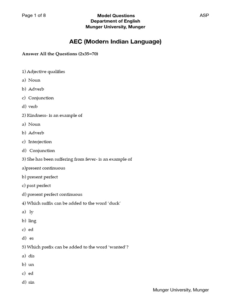 MIL English Model Question | PDF | Verb | English Language