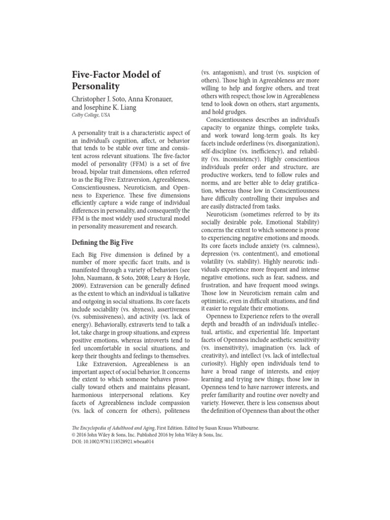 2016 Five-Factor Model of Personality | PDF | Extraversion And ...