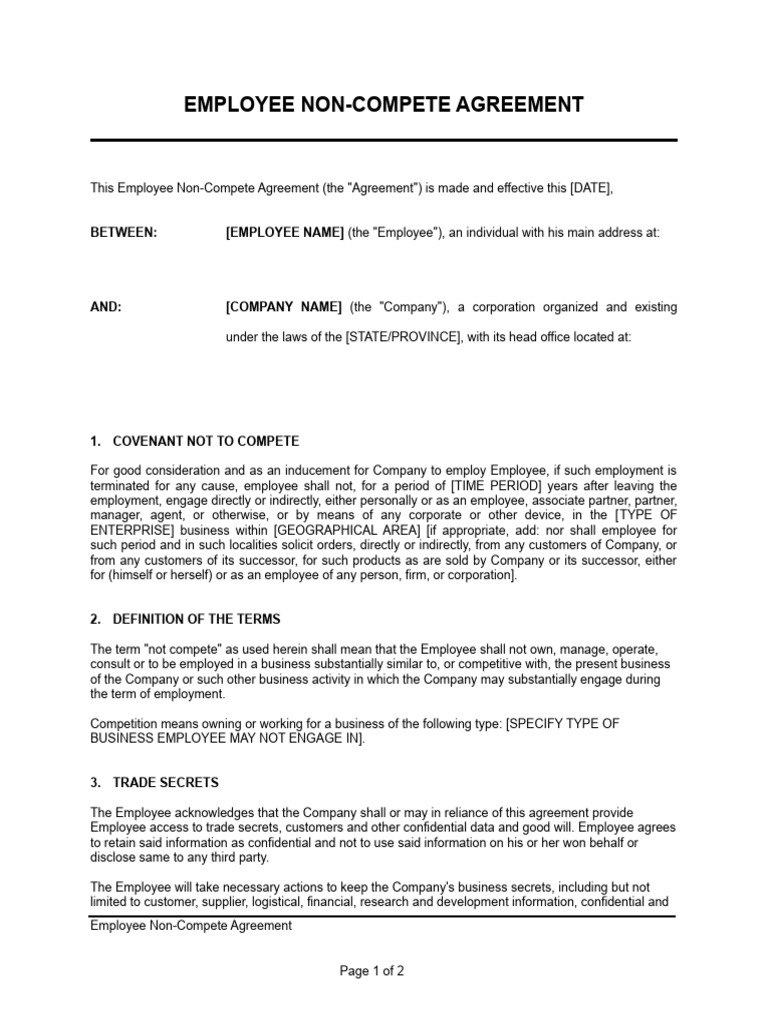 Employee Non-Compete Agreement | Download Free PDF | Copyright | Employment