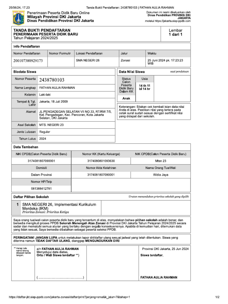 Bukti Daftar Online Fathan | PDF