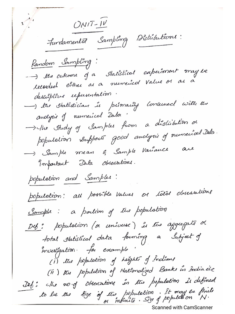 Unit 4 Fundamental Sampling Distribution Pdf