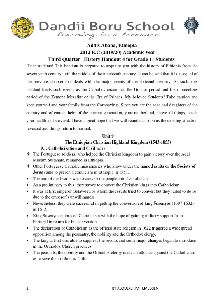 History 4th Handout 4 and Worksheet 4 For 11 | PDF | Ethiopia
