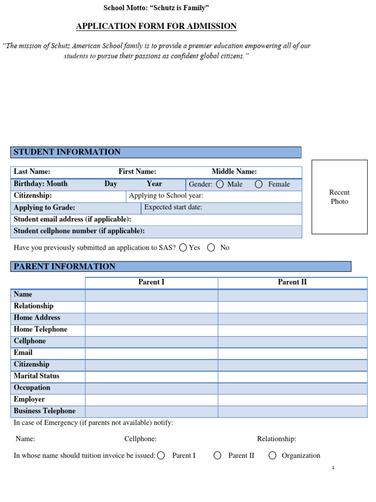 Application Form For Admission | PDF