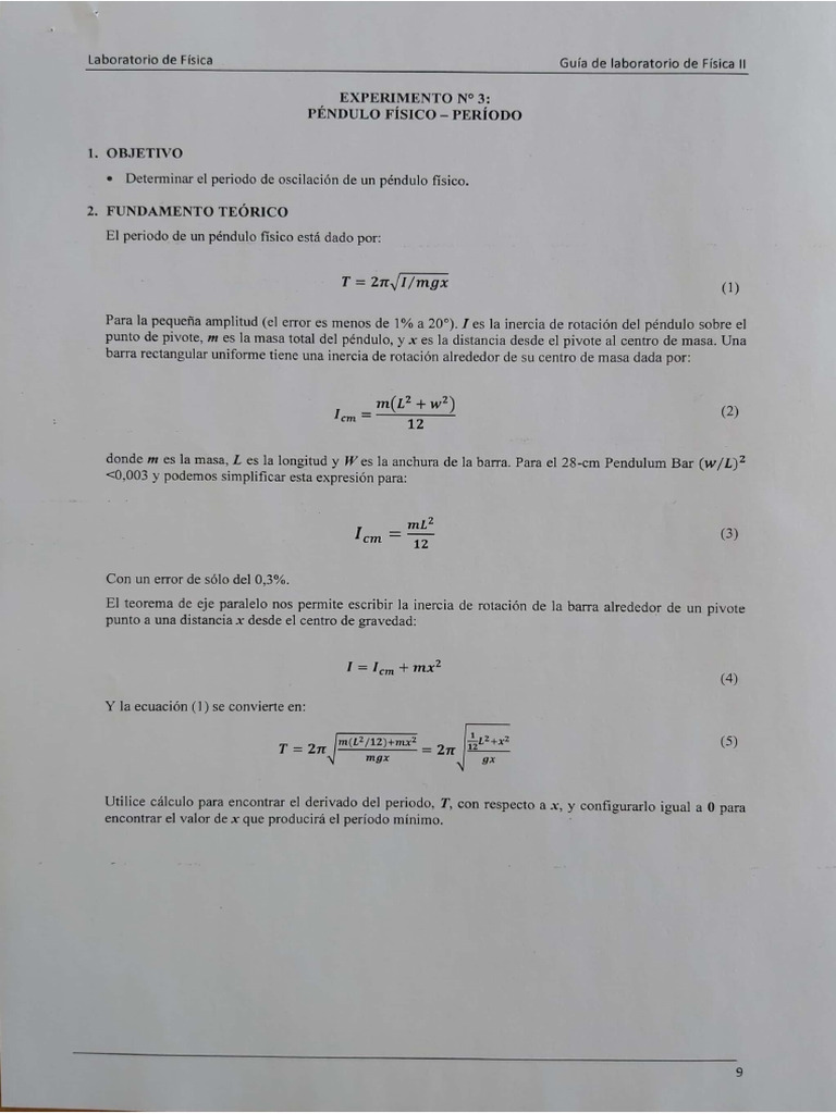 Experimento, Péndulo Físico | PDF